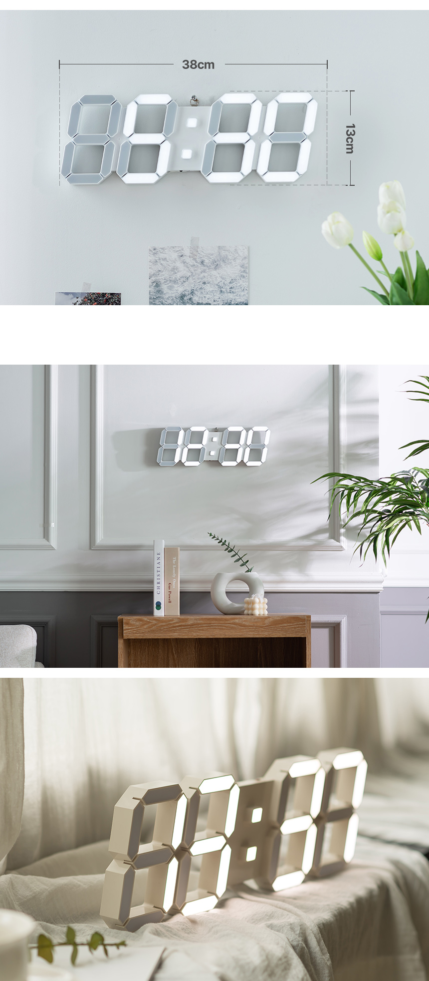 플라이토 코드리스 무선 인테리어 3D LED 벽시계 38cm | 한샘...